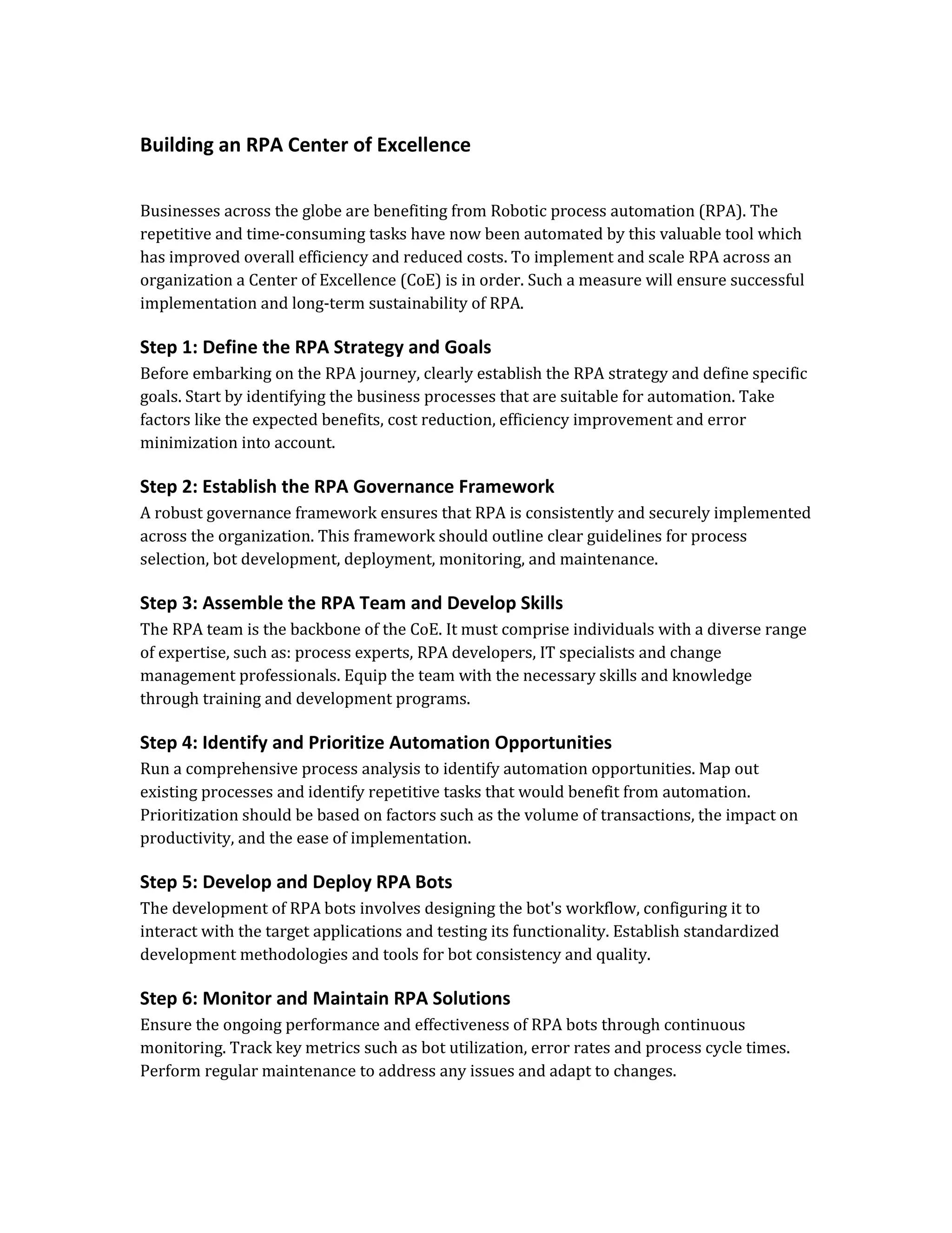 Building an RPA Center of Excellence | PDF