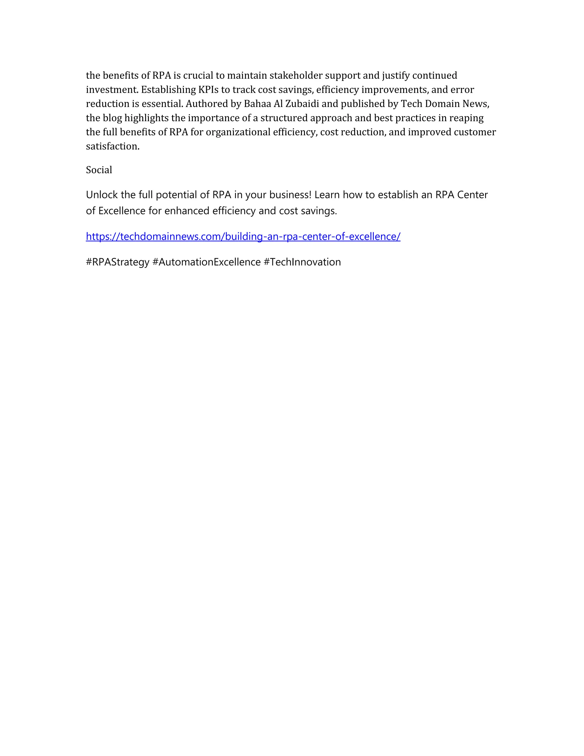 Building an RPA Center of Excellence | PDF