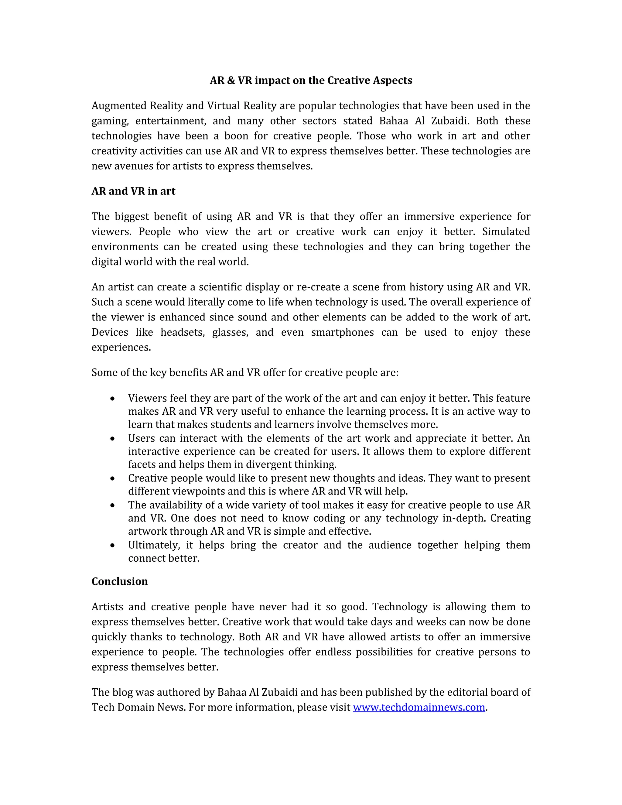 AR & VR impact on the Creative Aspects | PDF | Augmented Reality ...