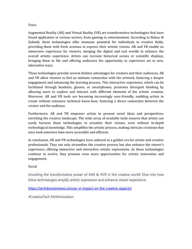 AR & VR impact on the Creative Aspects | PDF | Augmented Reality ...