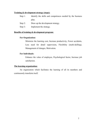 T&D Training & Development Assignment By Mmh | DOC