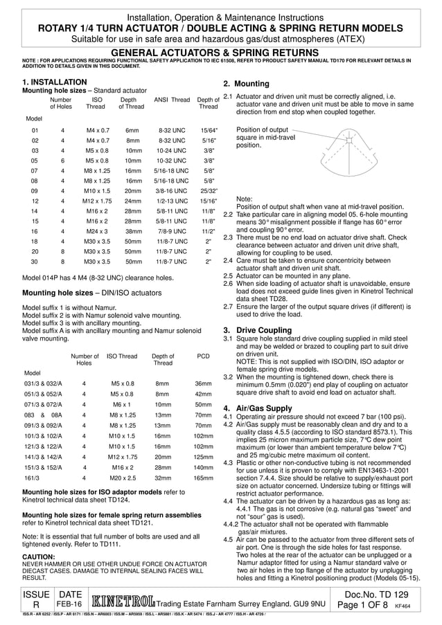 Installation, Operation & Maintenance Instructions for Kinetrol Rotary ...