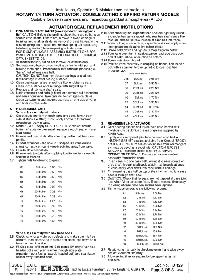 Installation, Operation & Maintenance Instructions for Kinetrol Rotary ...