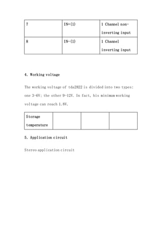 Tda2822 features, pin functions and application circuits | DOCX