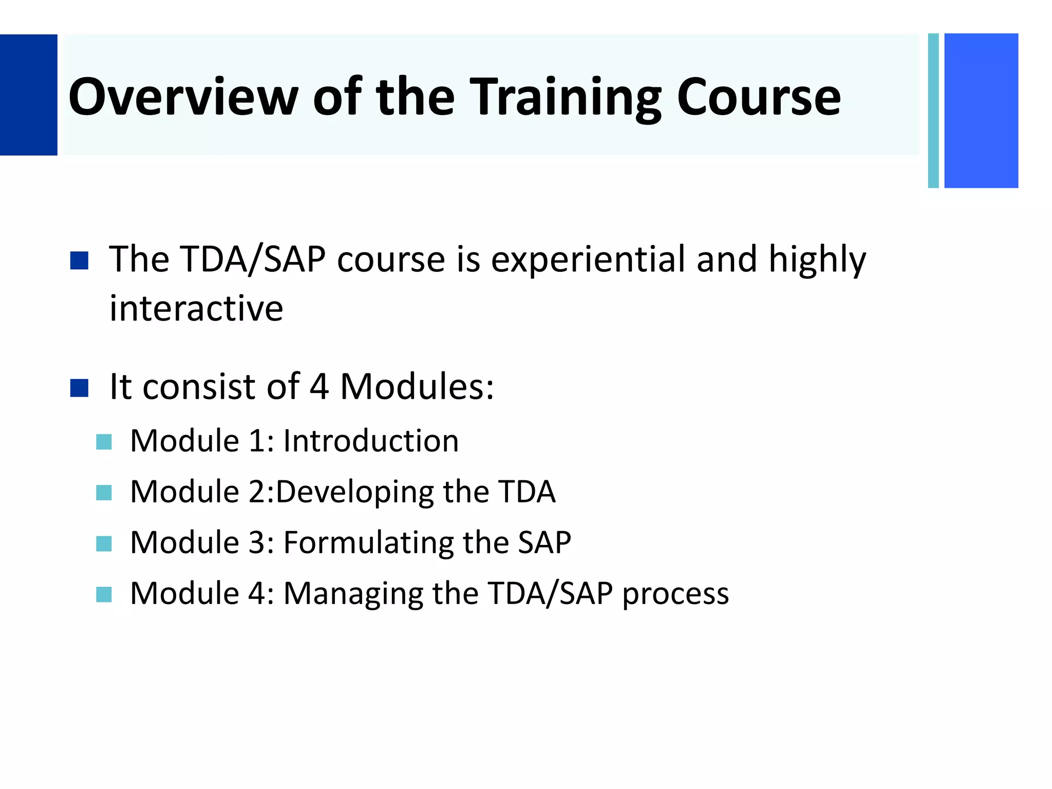 TDA/SAP Methodology Training Course Presentation Introduction | PPT
