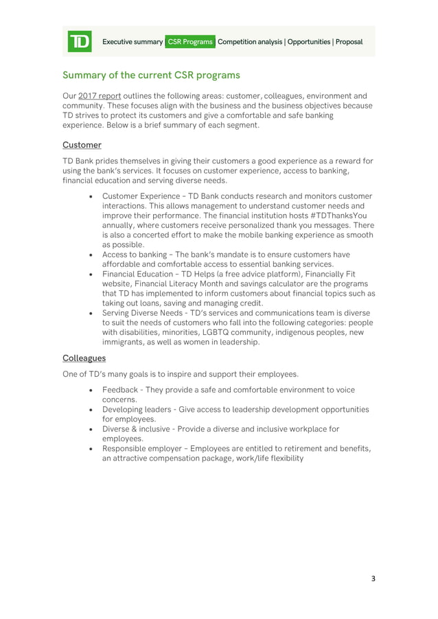 TD Bank CSR Proposal | PDF