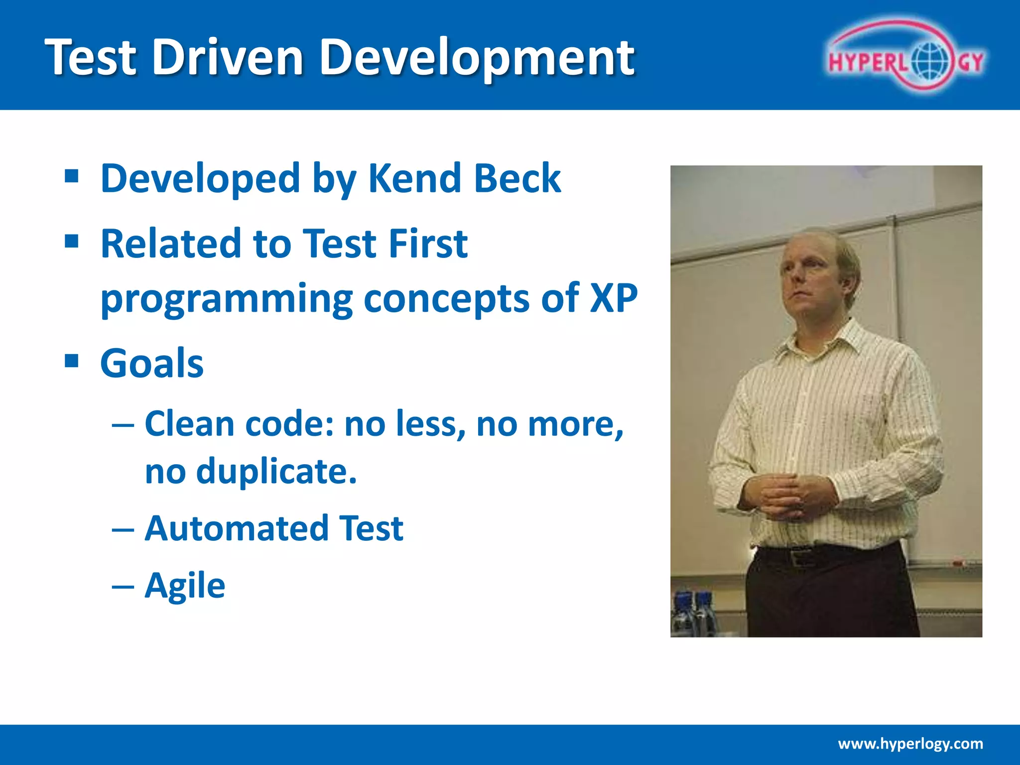 Tdd Test Driven Dvelopment Test First Design Ppt Free Download