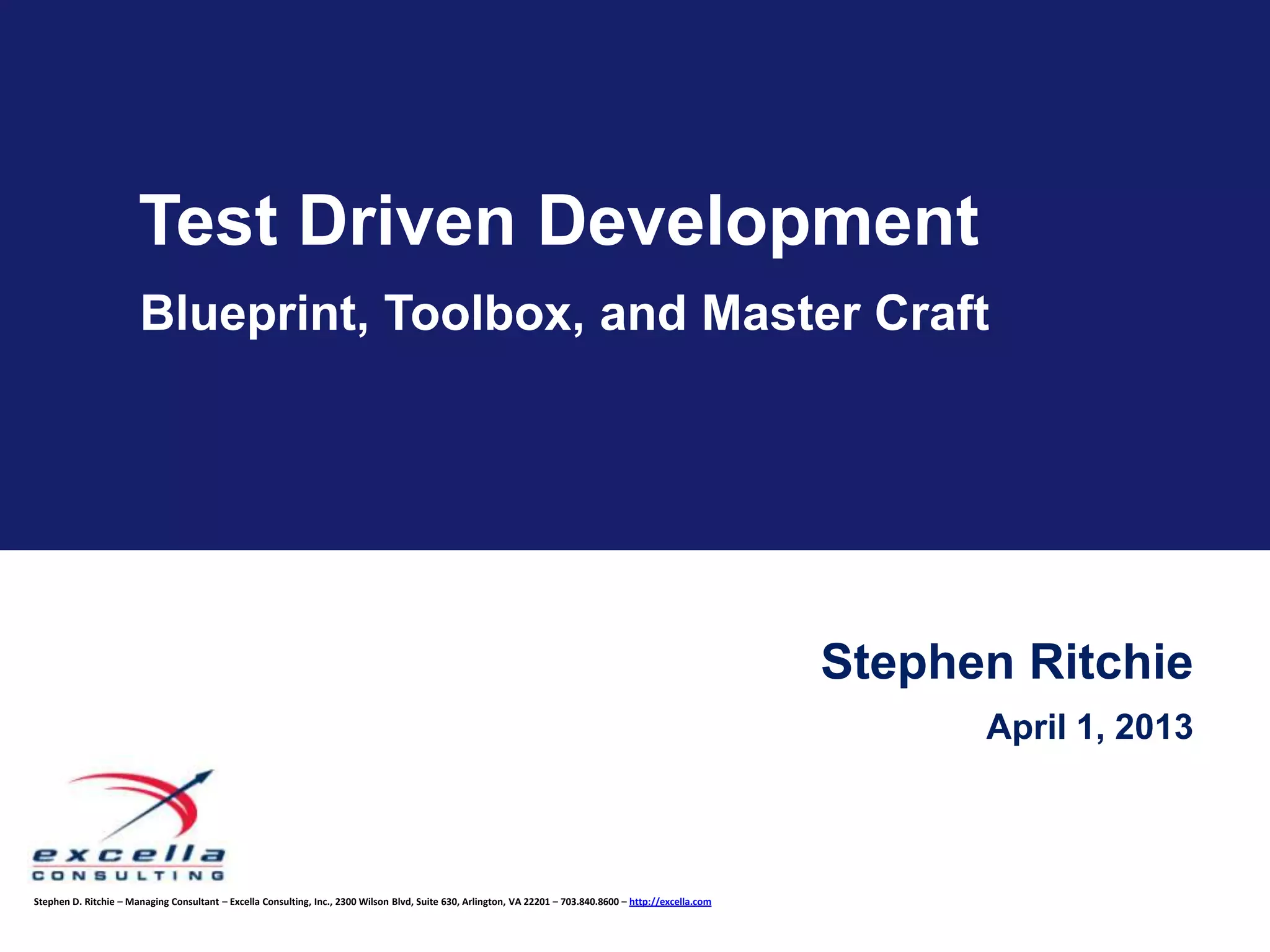 Test Driven Development: Blueprint, Toolbox, and Master Craft | PPT
