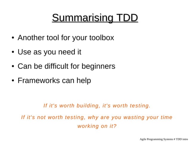 Agile Programming Systems # TDD intro | PDF | Programming Languages ...