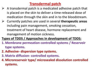 TRANSDERMAL DRUG DELIVERY SYSTEMS (TDDS) | PPT