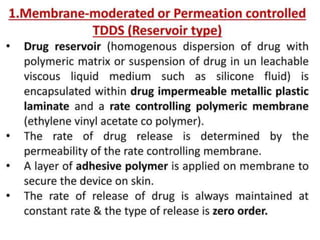 TRANSDERMAL DRUG DELIVERY SYSTEMS (TDDS) | PPT | Free Download