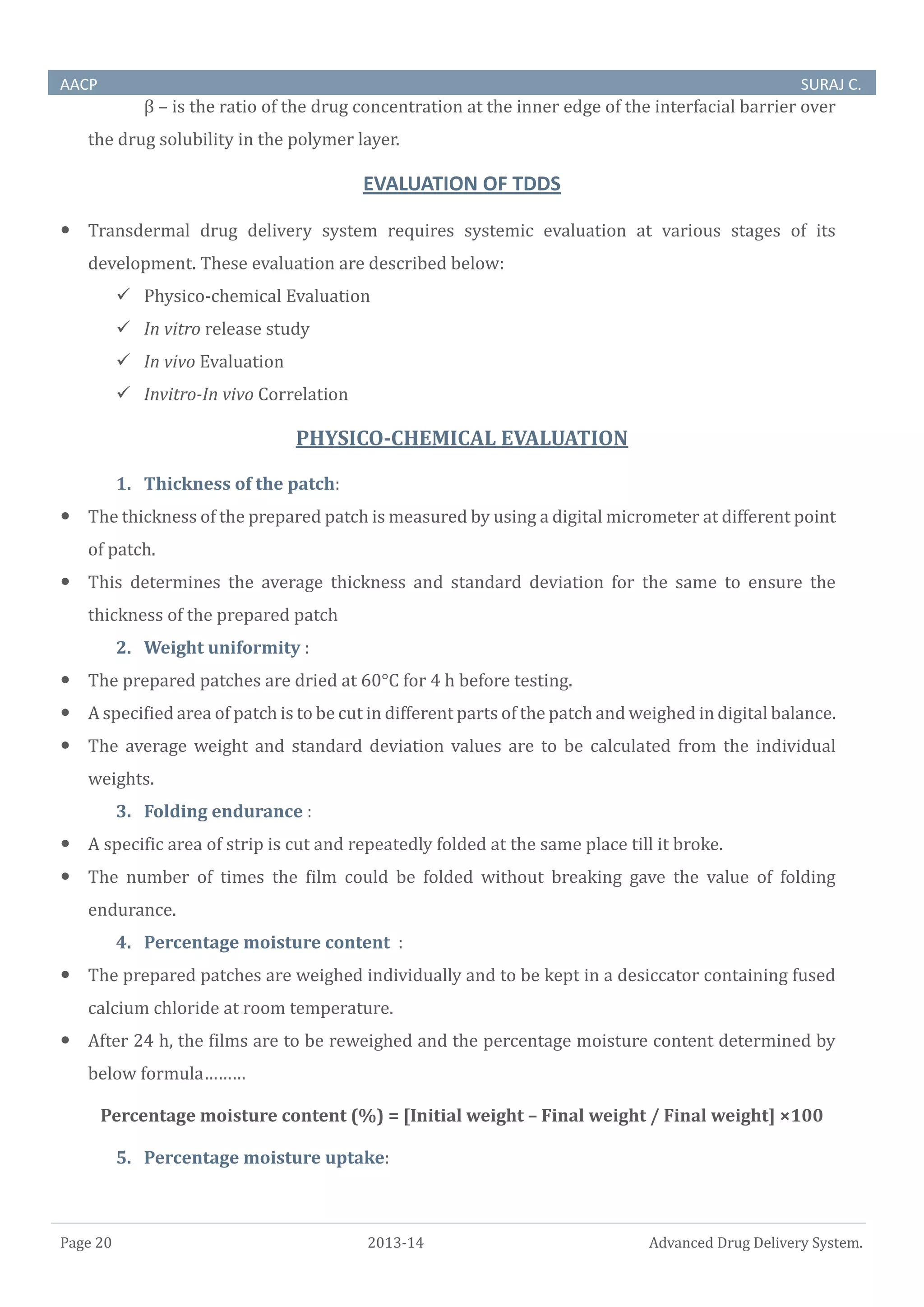 Transdermal Drug Delivery Systems - A writeup | PDF