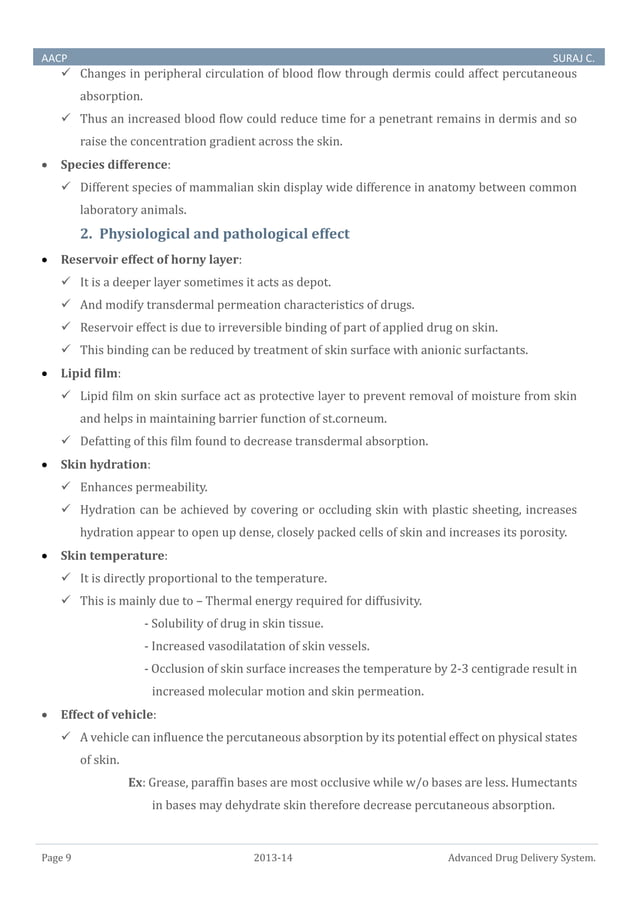 Transdermal Drug Delivery Systems - A writeup | PDF