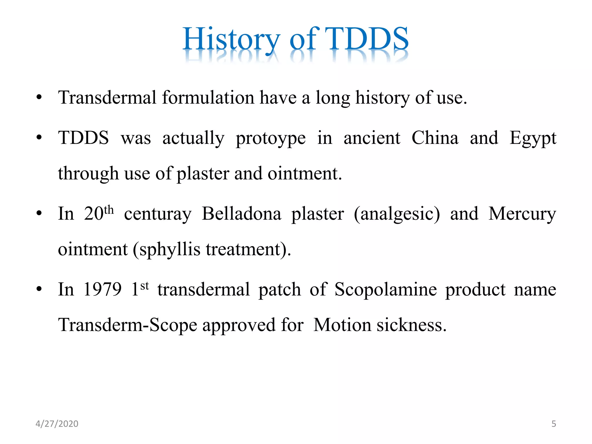 Introduction of Transdermal Drug Delivery System (TDDS) | PPTX