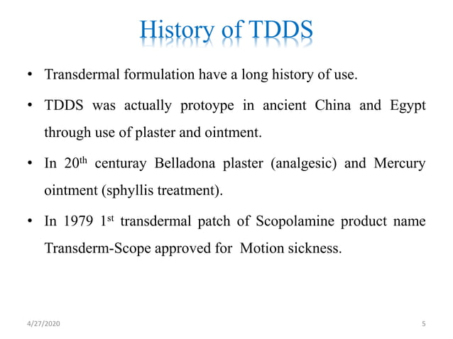 Introduction of Transdermal Drug Delivery System (TDDS) | PPTX | Skin ...