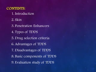 Transdermal Drug Delivery System (TDDS) | PDF