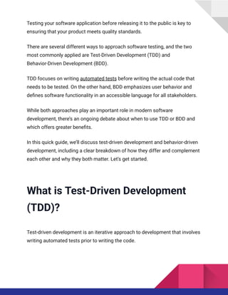 TDD vs. BDD: A Practical Comparison for Modern Development Teams | PDF