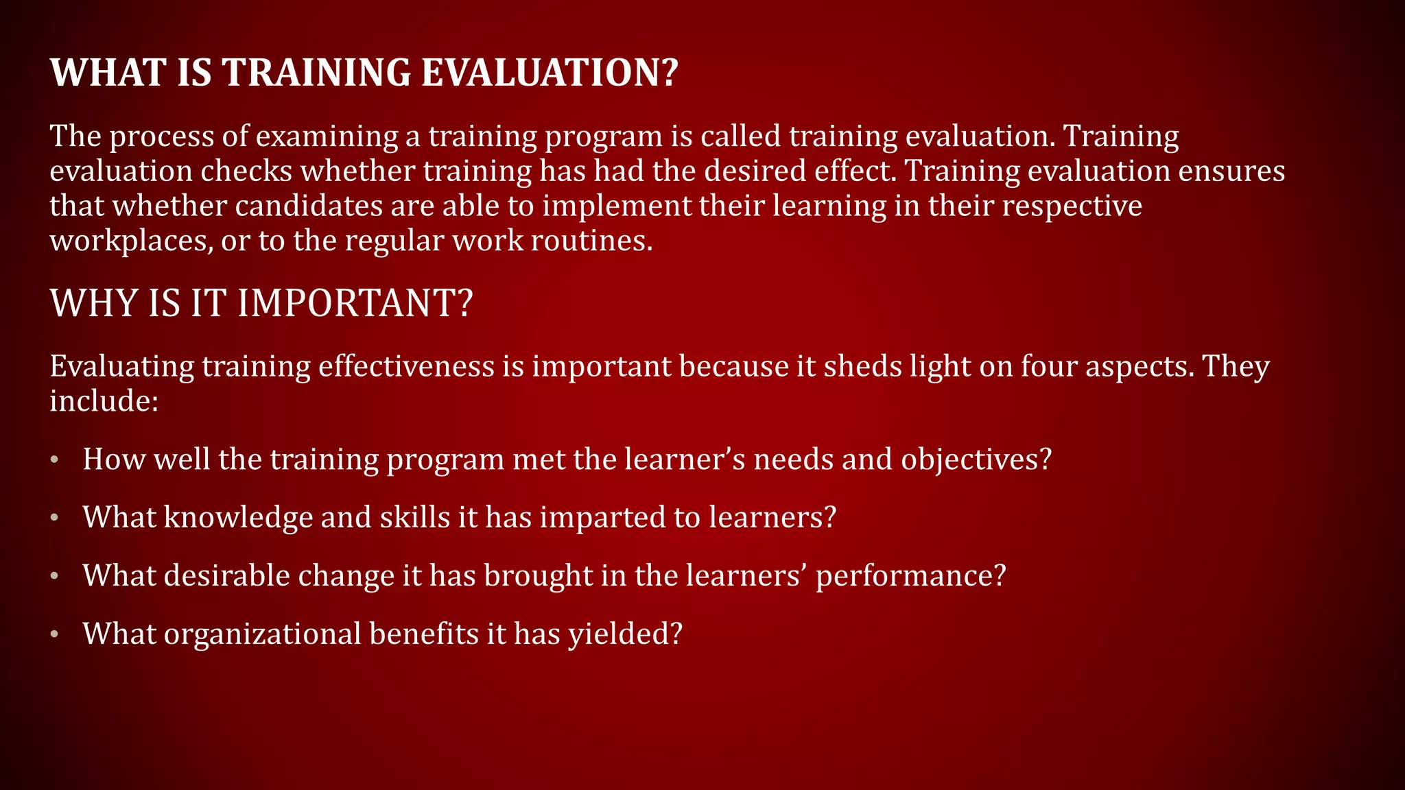 Training And Development Evaluation | PPT