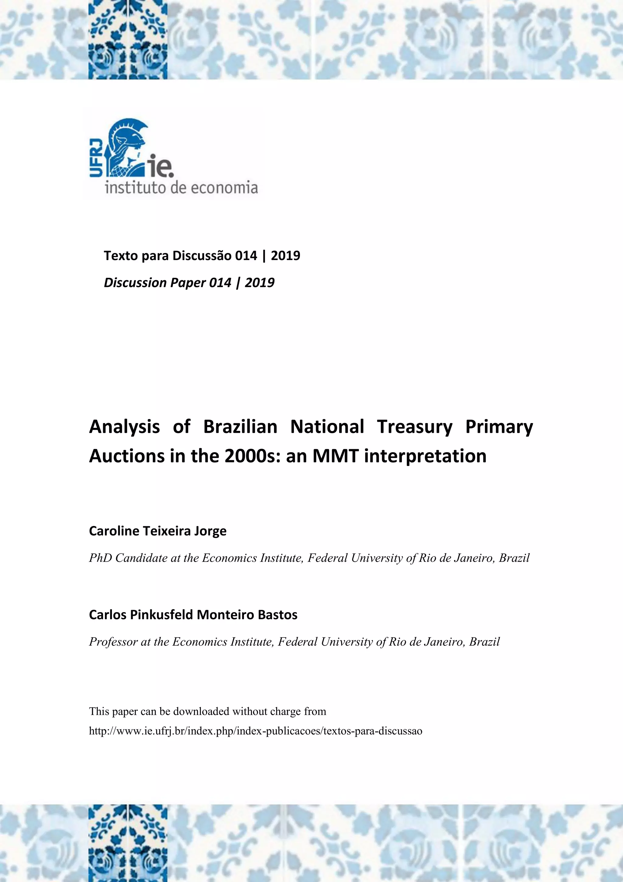 Analysis of Brazilian National Treasury Primary Auctions in the 2000s ...