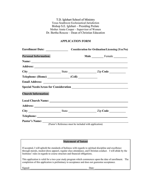 TDIM School of Ministry Application Forms | PDF | Christianity | Religion & Spirituality