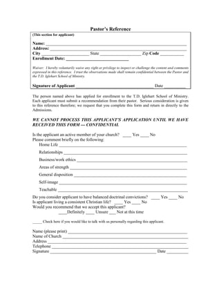 TDIM School of Ministry Application Forms | PDF