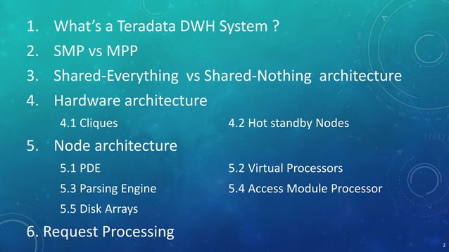 Teradata introduction - A basic introduction for Taradate system ...