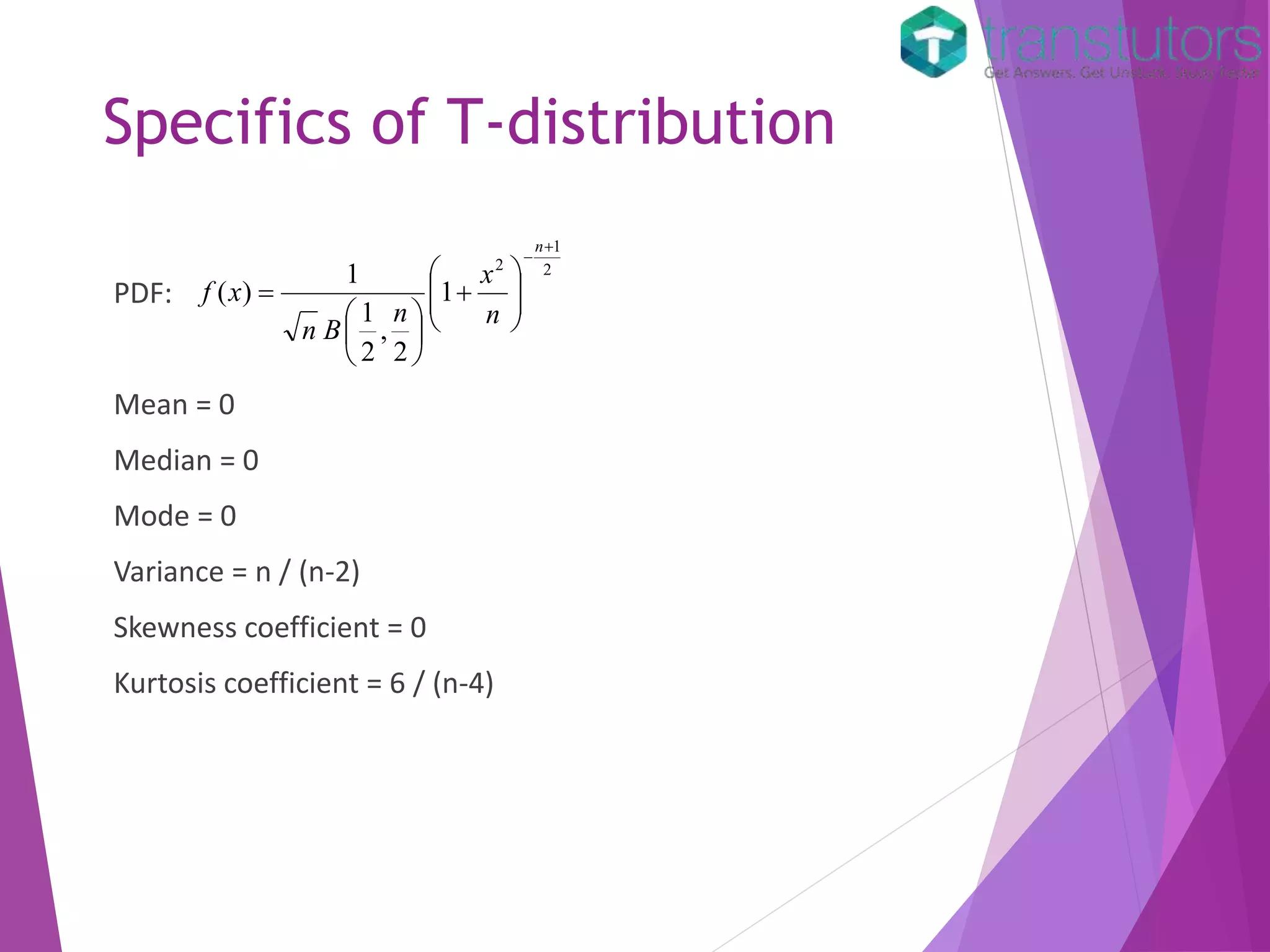 T distribution | Statistics | PPTX