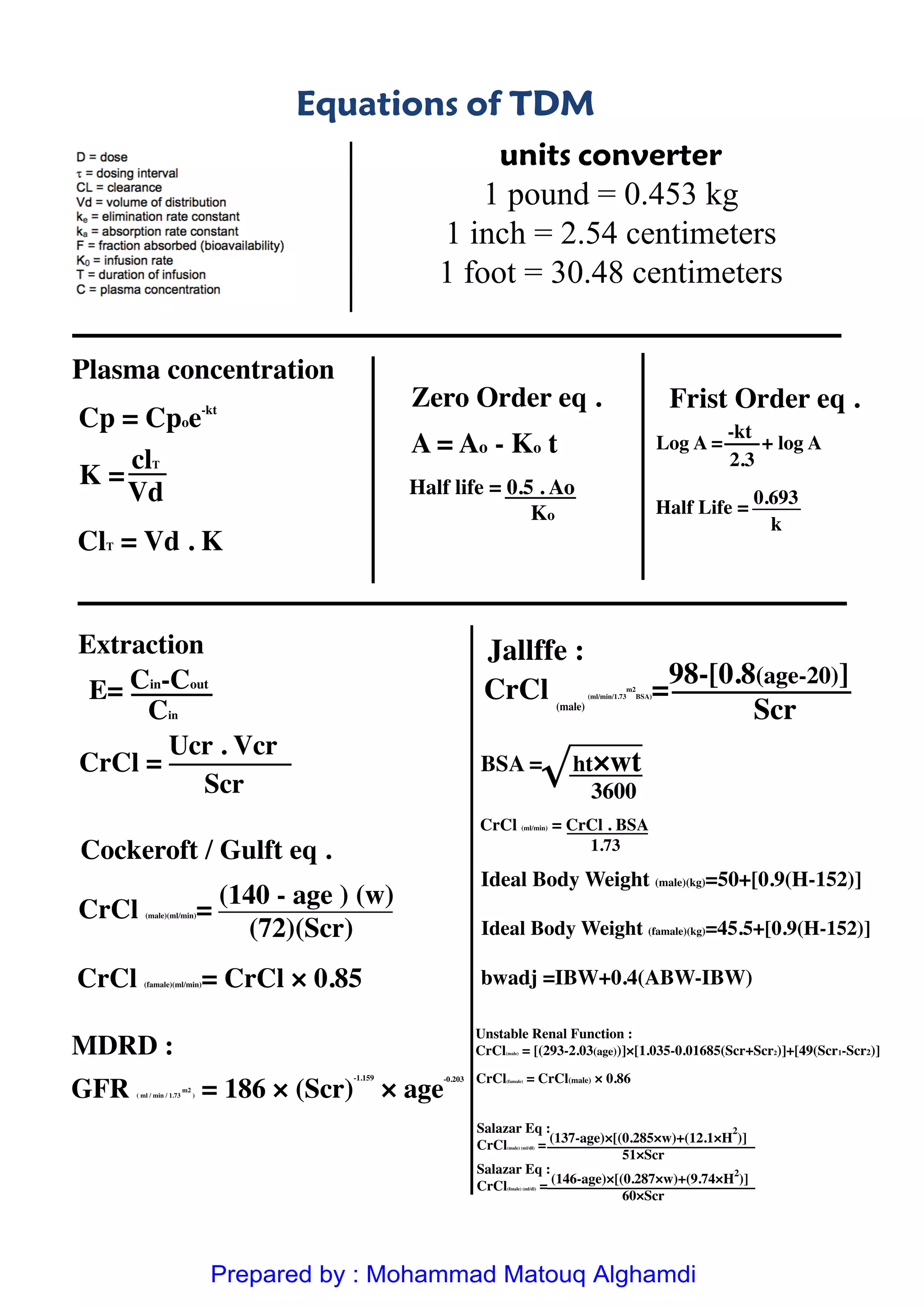 The Most Equations use for TDM | PDF | Chemistry | Science