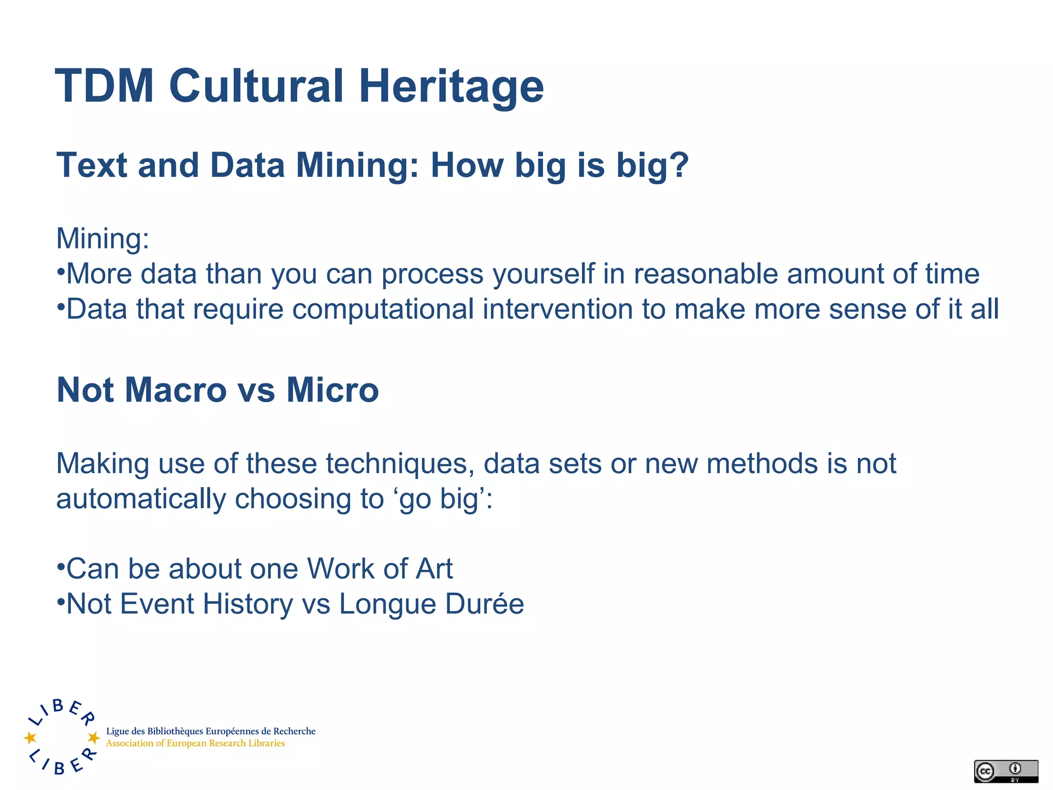 Text and Data Mining Using Cultural Heritage Data | PPT