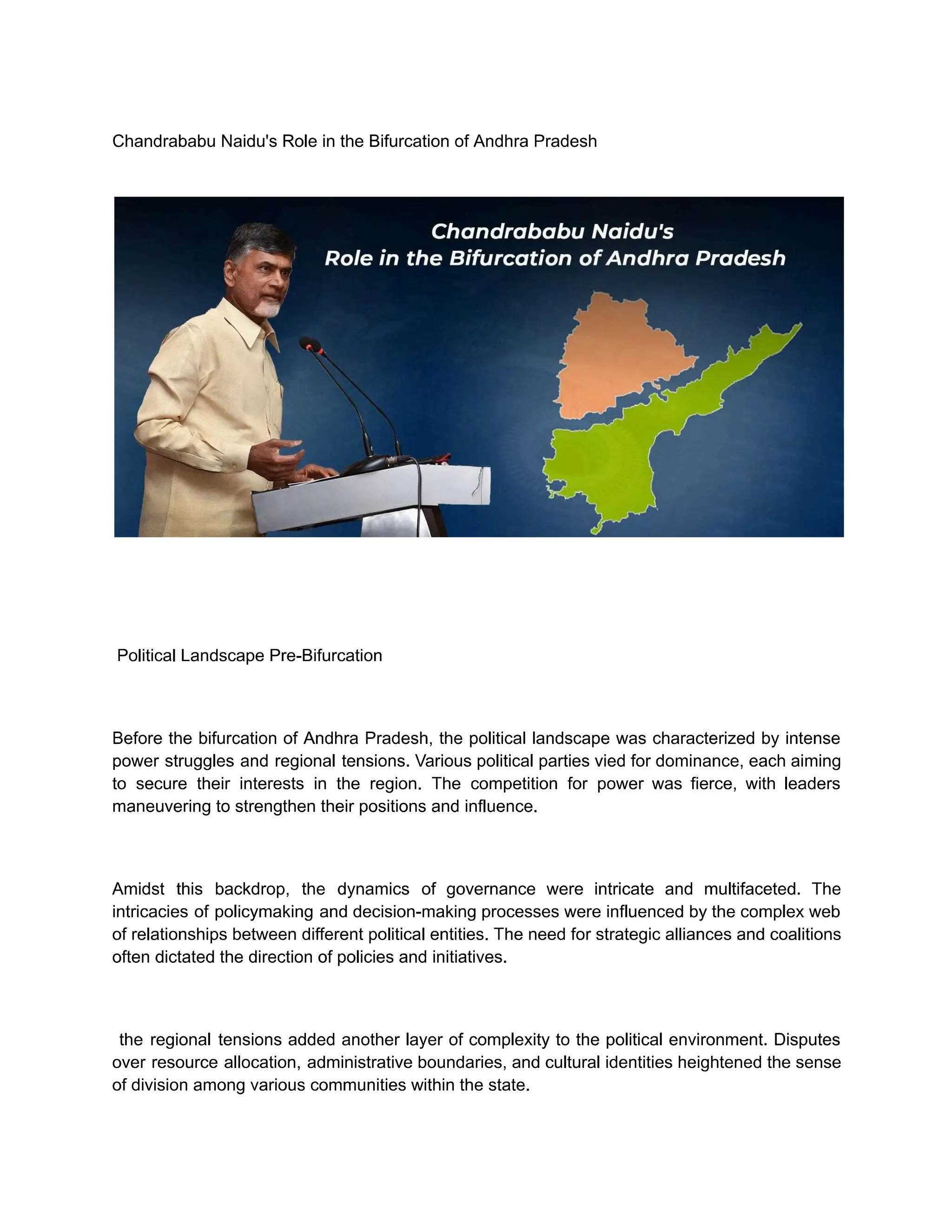 Chandrababu Naidu's Role in the Bifurcation of Andhra Pradesh | PDF