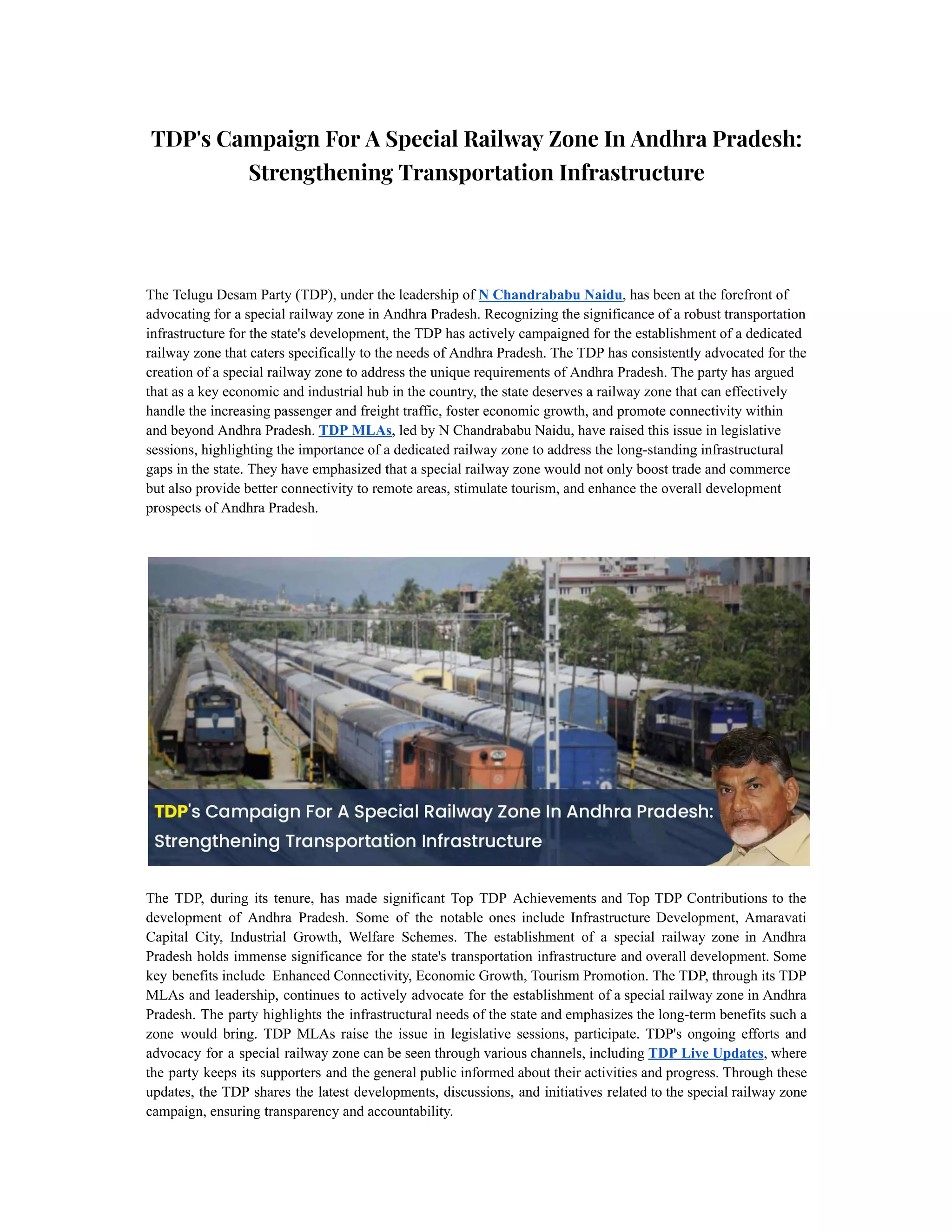TDP's Campaign For A Special Railway Zone In Andhra Pradesh ...