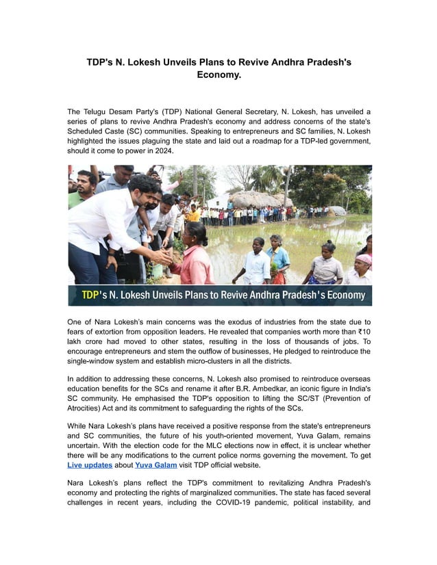 TDP's N. Lokesh Unveils Plans to Revive Andhra Pradesh's Economy.pdf | Politics