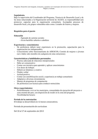 Tdr para contratar promotor comunitario alges | DOCX