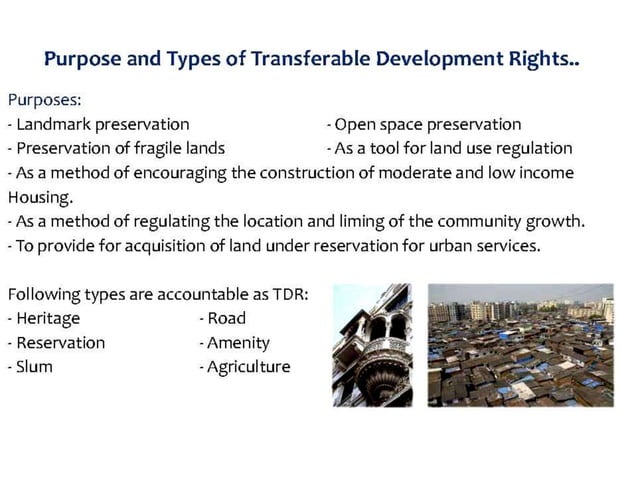 TDR - TRANSFER OF DEVELOPMENT RIGHTS | PPTX | Developmental Sites ...