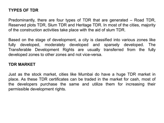 TDR - TRANSFER OF DEVELOPMENT RIGHTS | PPTX | Developmental Sites ...