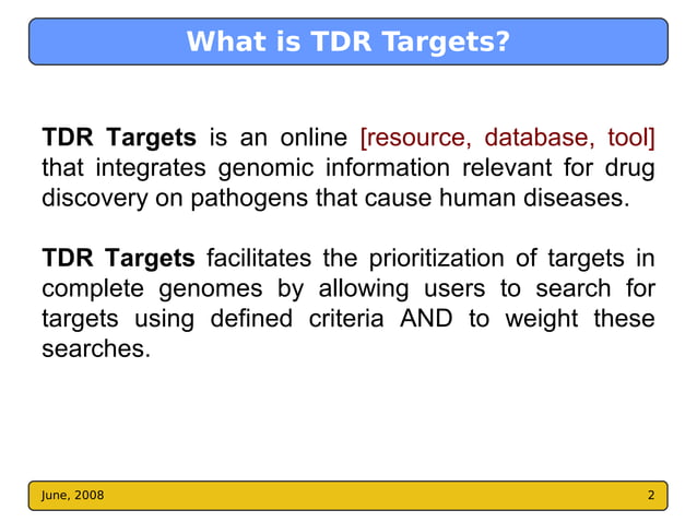 The TDR Targets Database, an introduction. | PDF | Databases | Computer Software and Applications