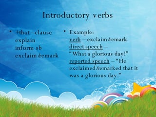Reported speech and introductory verbs | PPT