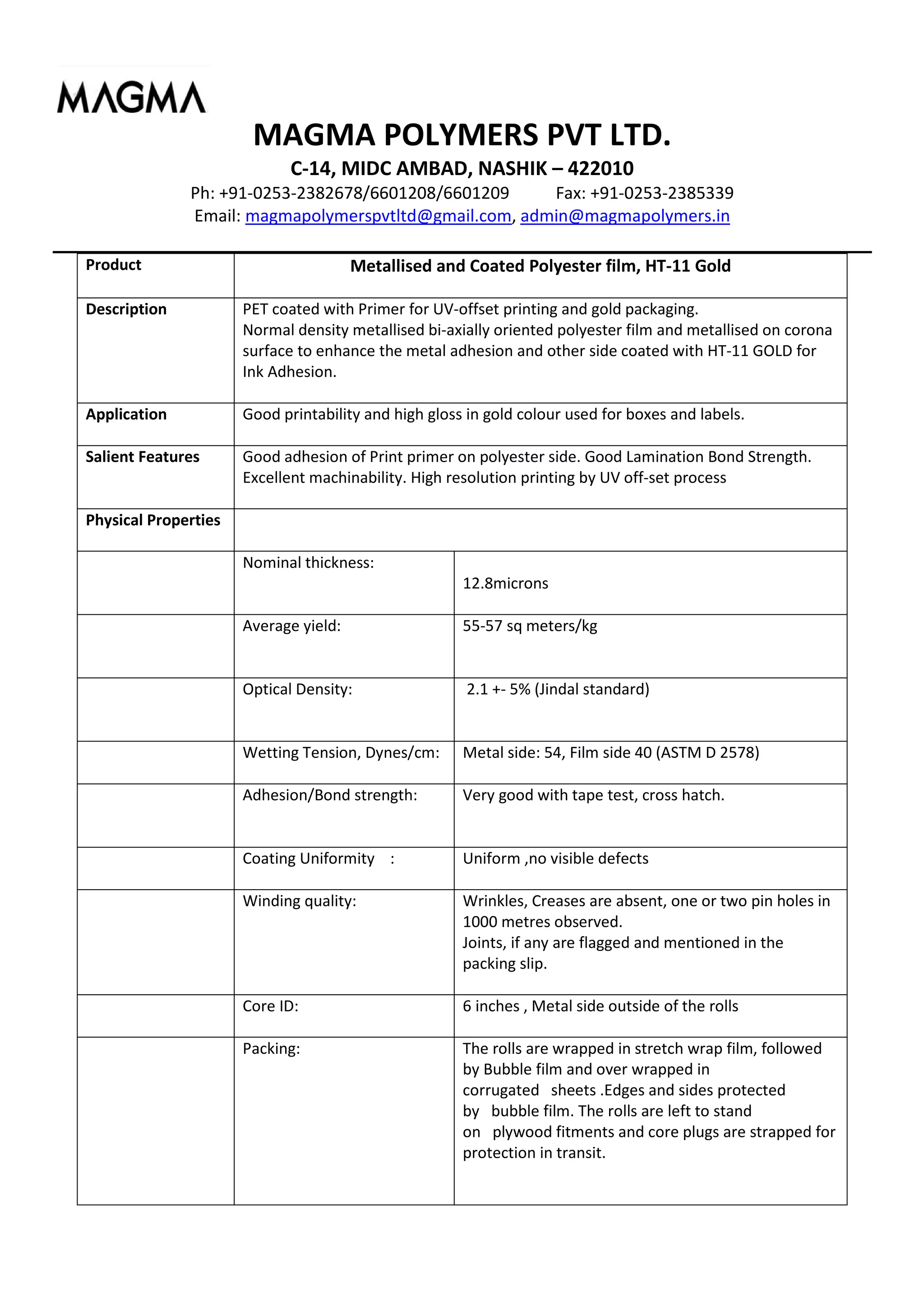 TDS Gold Coated Pet | PDF