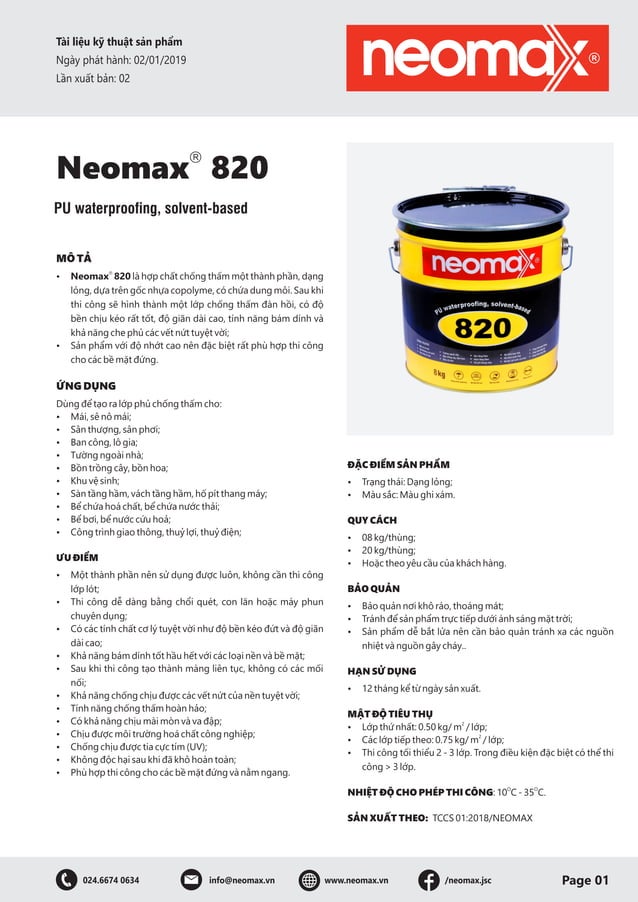 Tai lieu ky thuat son chong tham Neomax 820 | PDF