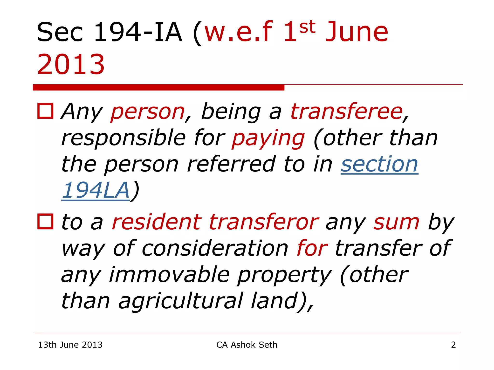 Tds us 194 ia & section 43ca | PPTX