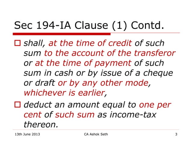 Tds us 194 ia & section 43ca | PPT