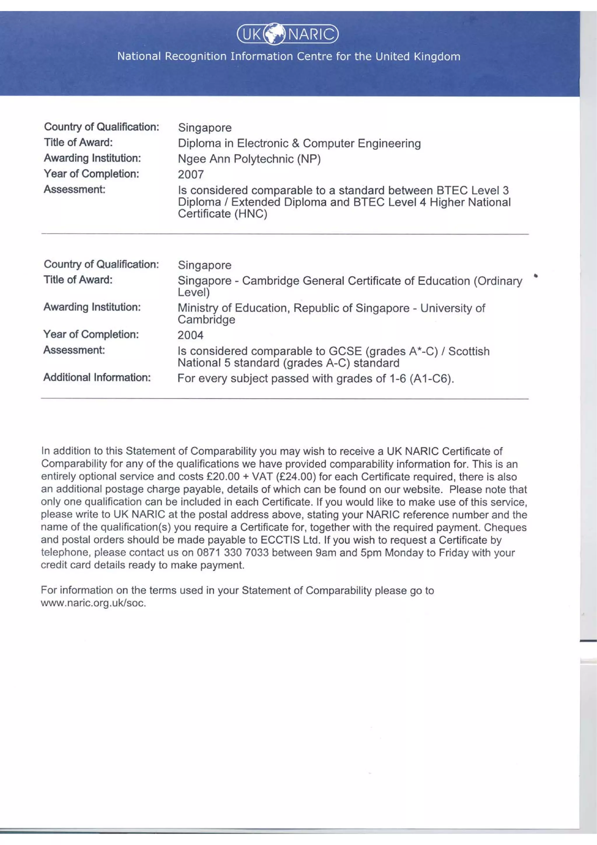 UK NARIC Evaluation | PDF