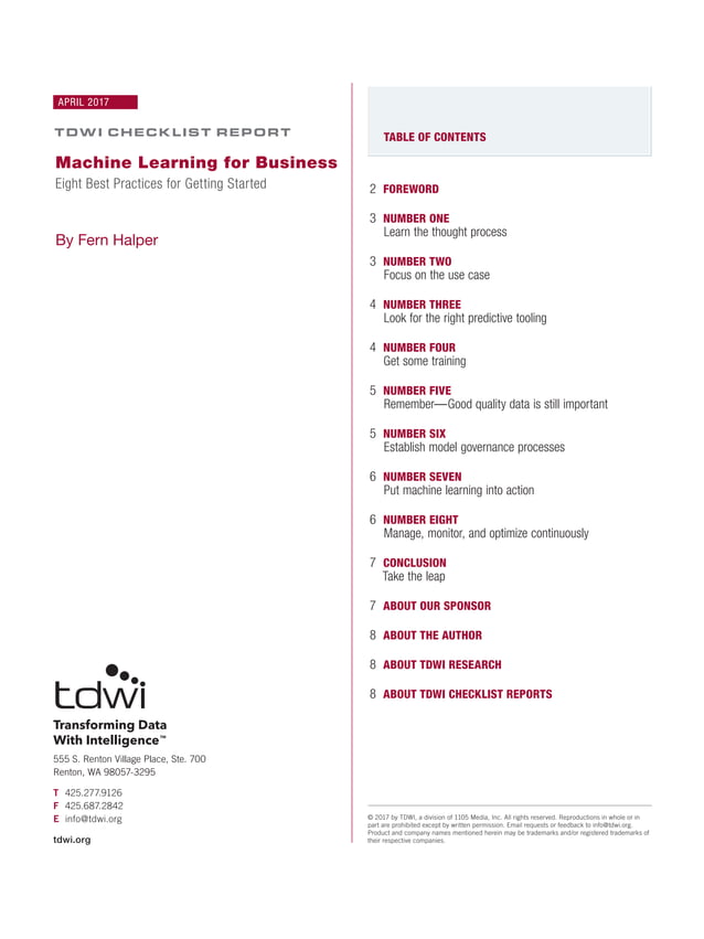 Machine Learning for Business - Eight Best Practices for Getting ...