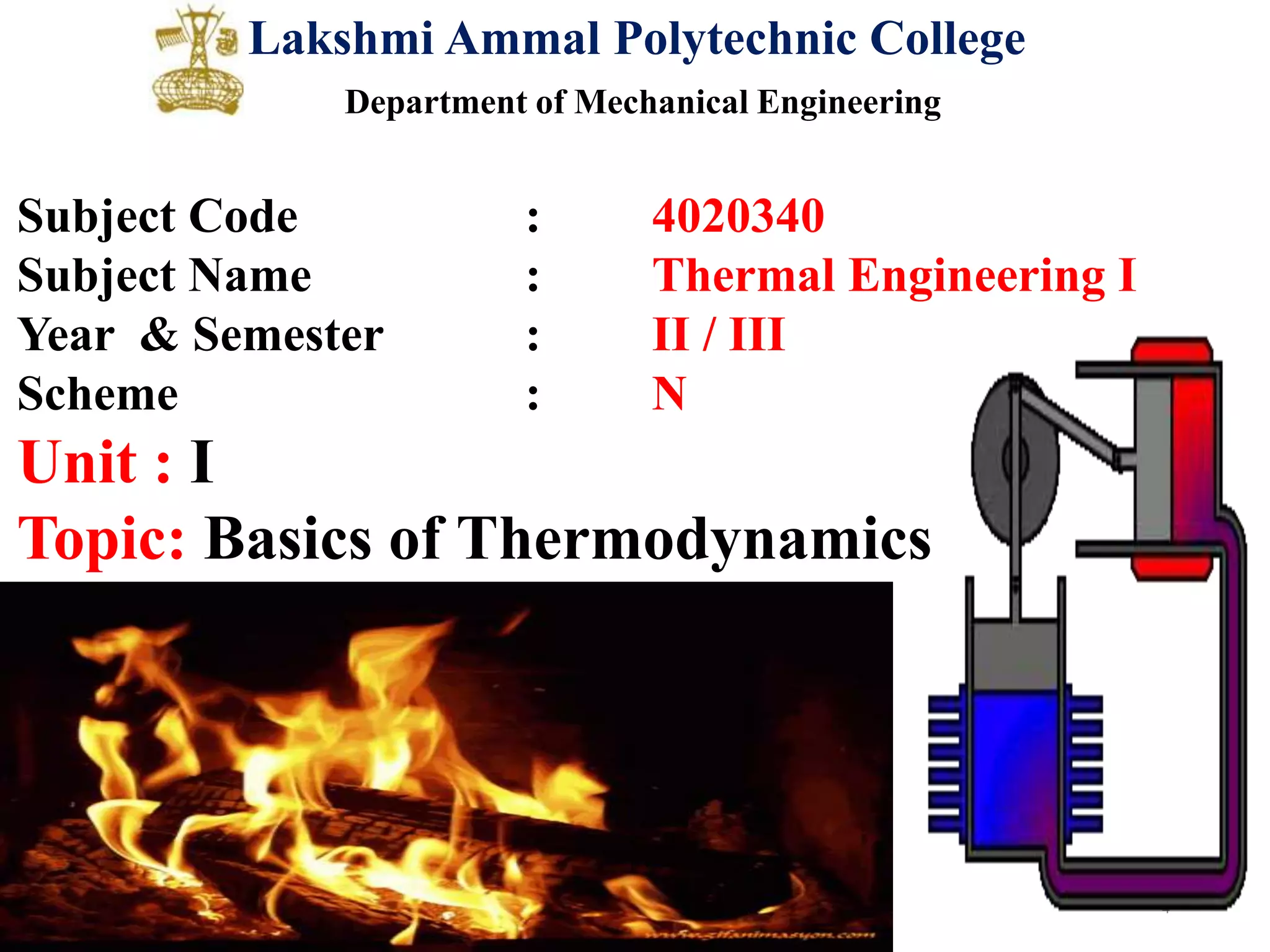 Thermal Engineering - I - Unit 1 Basics of Thermodynamics - N Scheme ...
