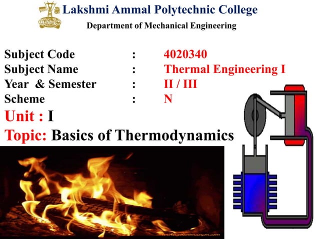 Thermal Engineering - I - Unit 1 Basics of Thermodynamics - N Scheme ...