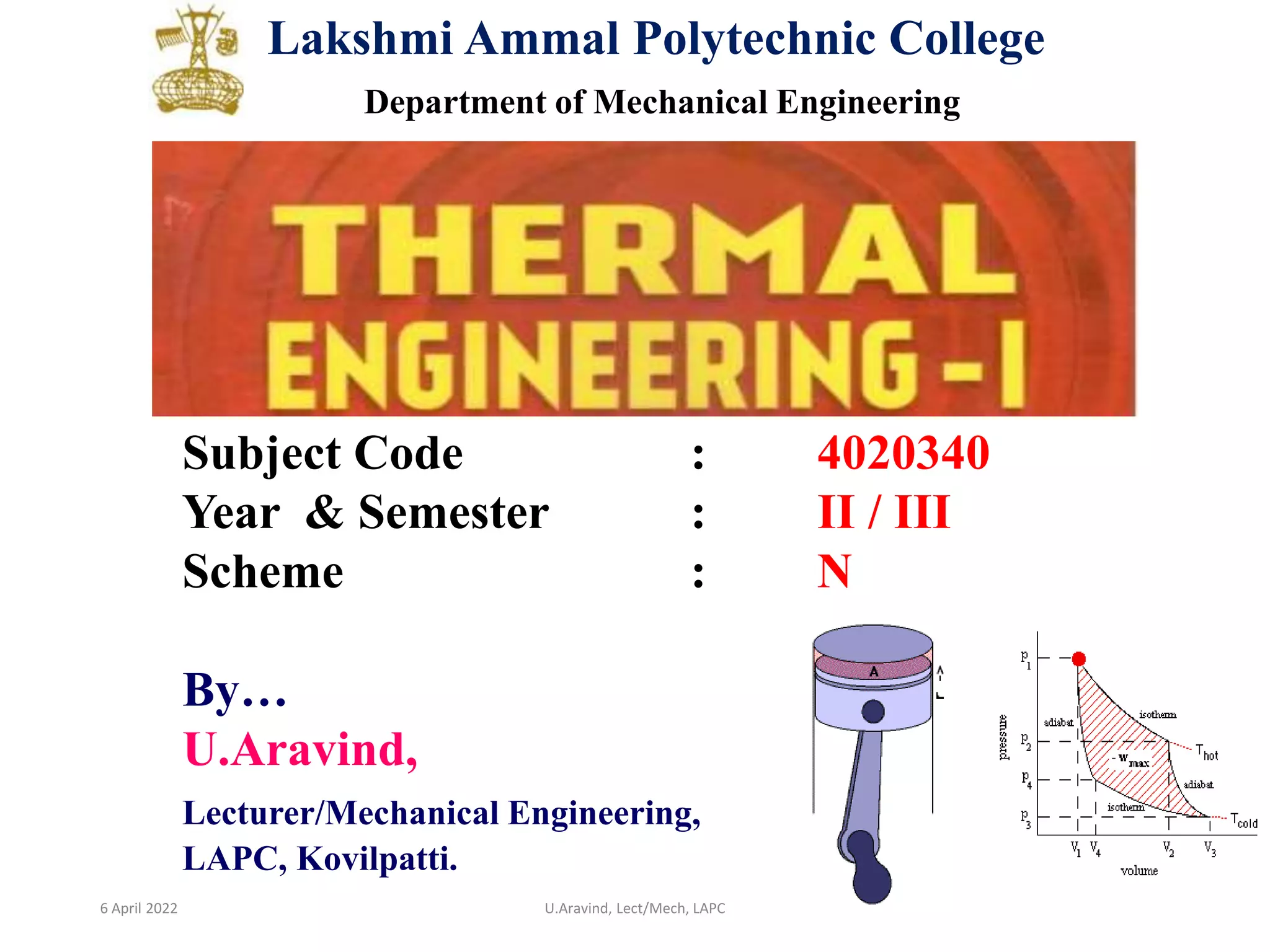 Thermal Engineering-I Unit 2 PPT - Thermodynamic Air Cycle ...