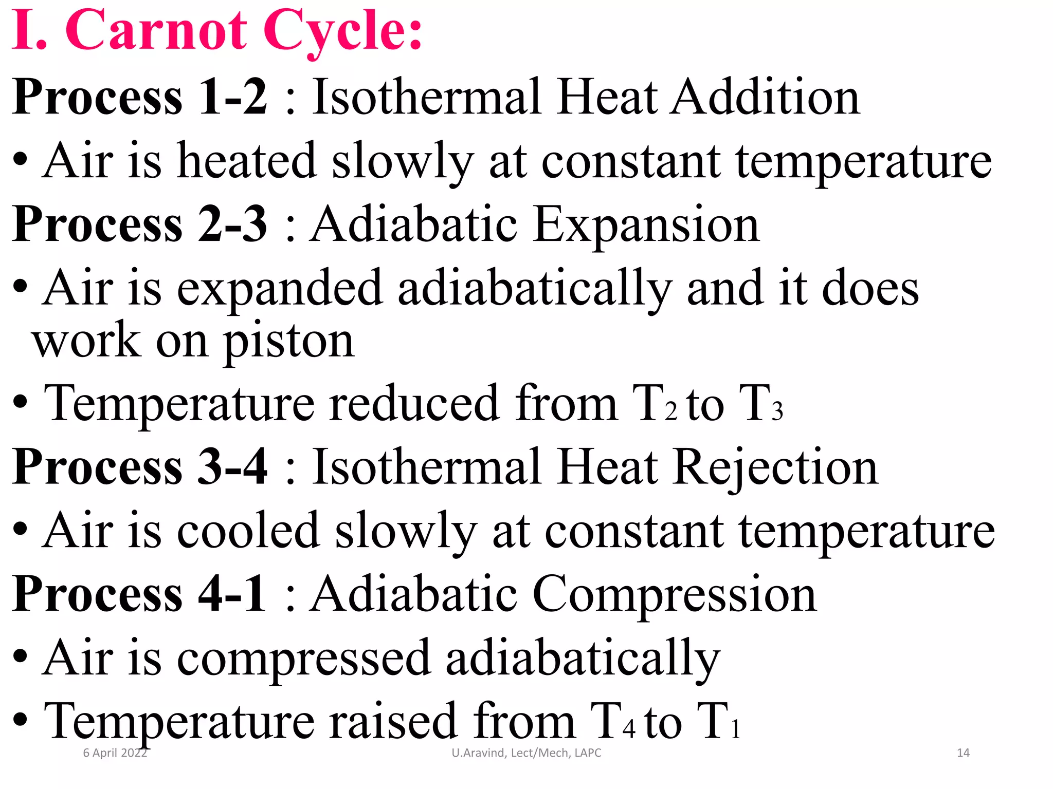 Thermal Engineering-I Unit 2 PPT - Thermodynamic Air Cycle - Introduction & Carnot Cycle PPT N ...