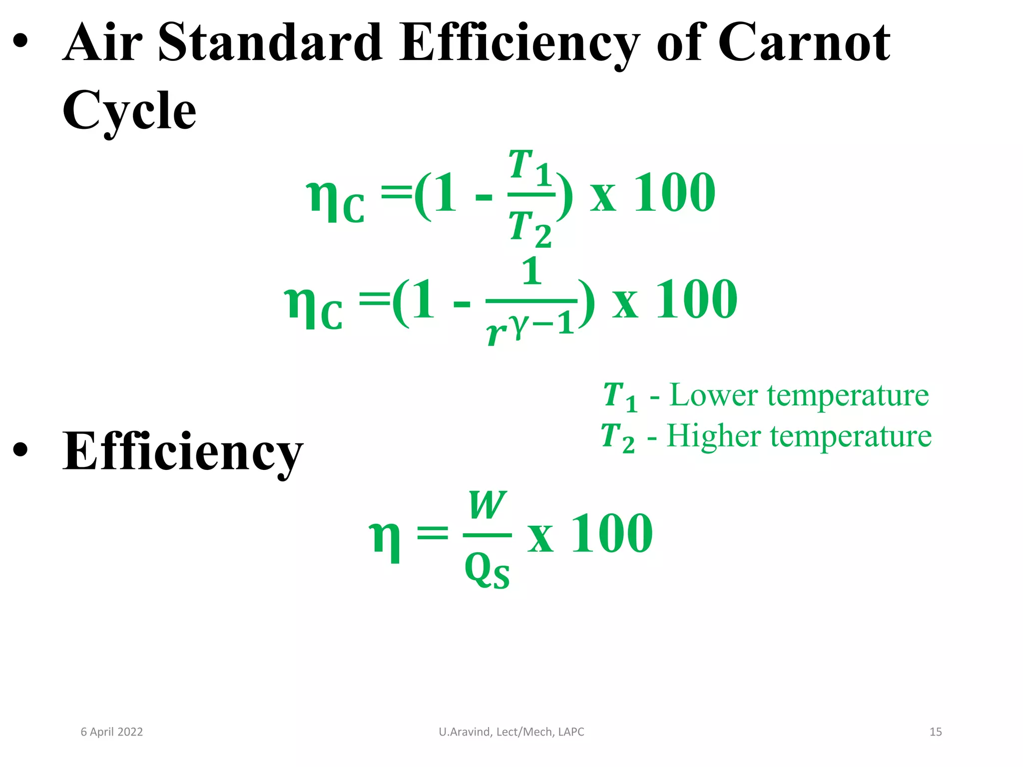 Thermal Engineering-I Unit 2 PPT - Thermodynamic Air Cycle - Introduction & Carnot Cycle PPT N ...