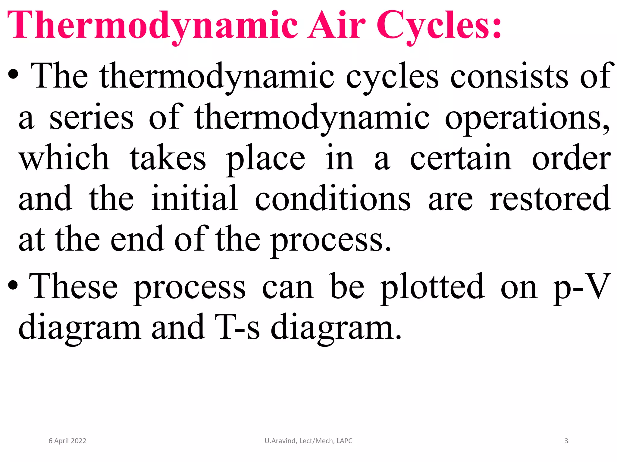 Thermal Engineering-I Unit 2 PPT - Thermodynamic Air Cycle - Introduction & Carnot Cycle PPT N ...