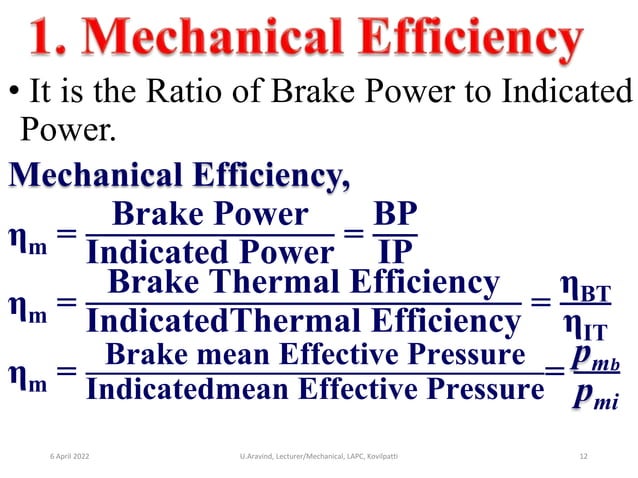 Thermal Engineering-I Unit 4 PPT - Performance of IC Engines PPT N ...